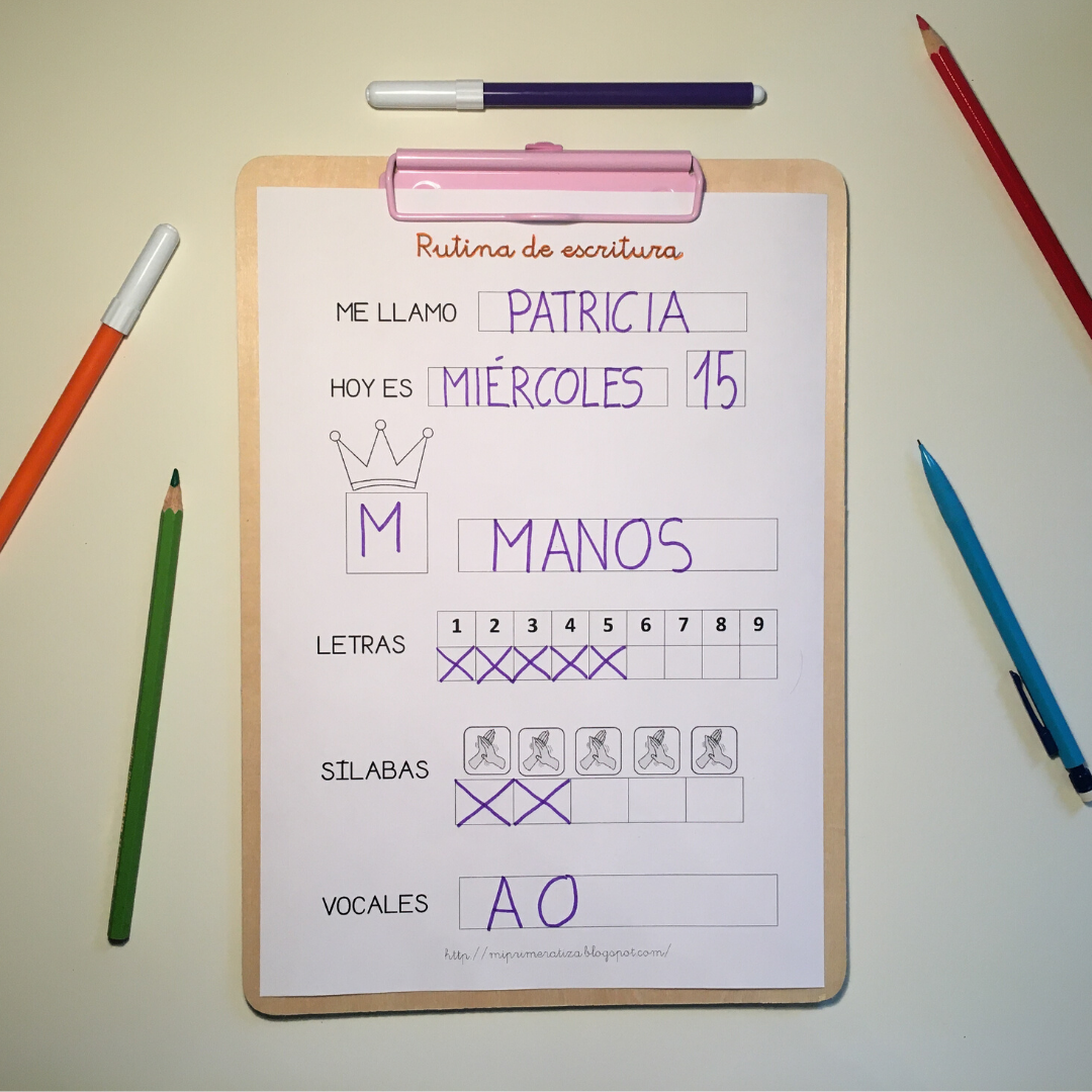 La palabra del día. Plantilla para aprender a escribir - patrivalero.com